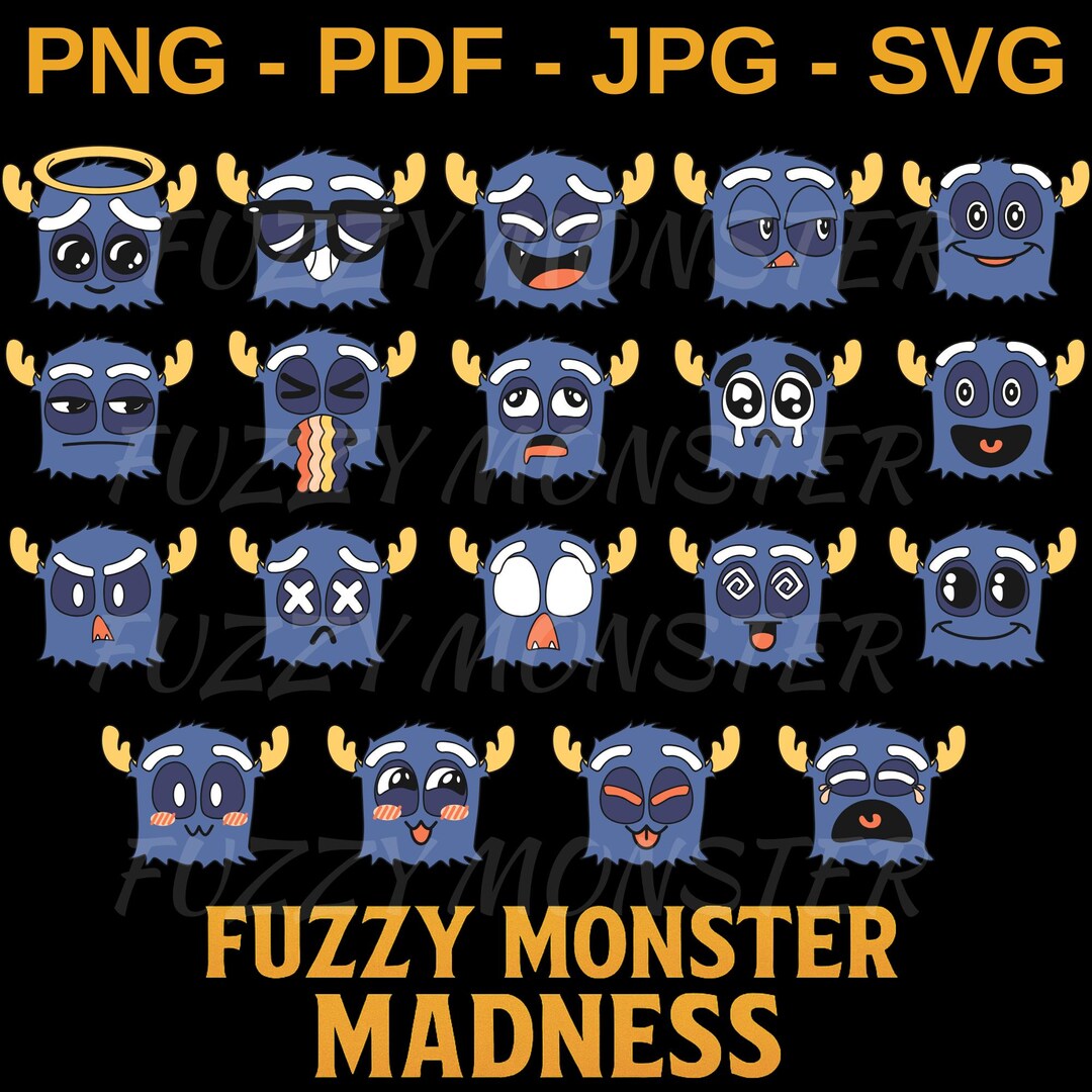 Fuzzy Monster Madness SVG Bundle | 19 Expressive Monster Face Designs ...