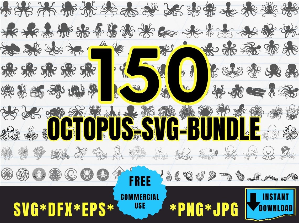 150 Octopus SVG Bundle | Octopus Silhouette, Tentacle Cut Files ...