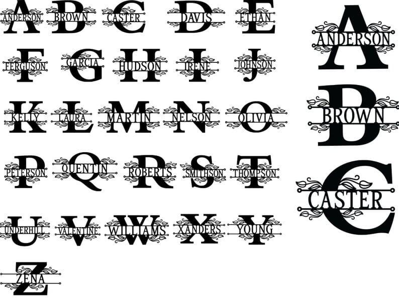 Elegant Split Monogram Alphabet Letter Graphics for Personalized DIY ...