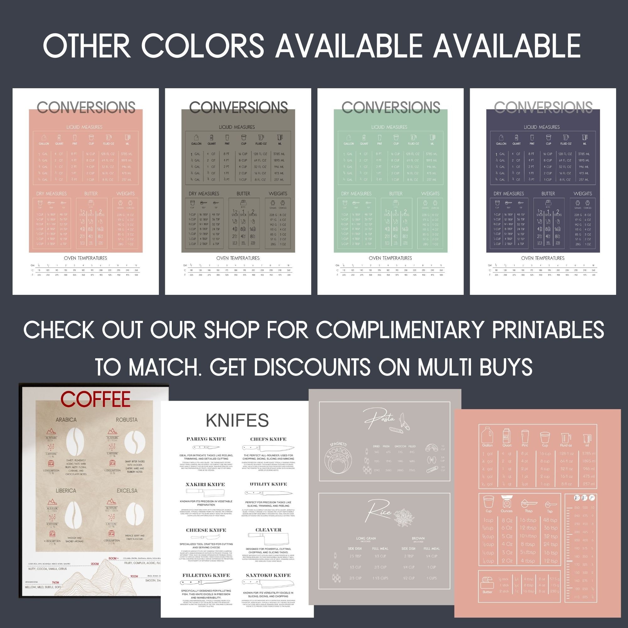 Cooking and Baking Kitchen Conversion Printable Stylish Wall Chart ...