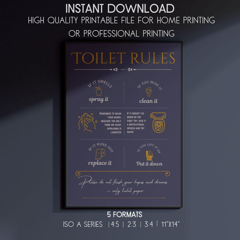 Witty Bathroom/toilet Rules Instant Download Printable Wall Poster ...