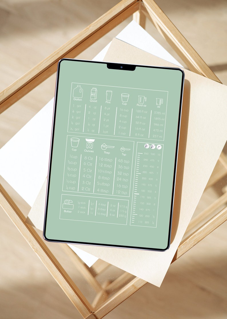 Kitchen Conversion Printable Wall Chart Guide for Cooking and Baking ...