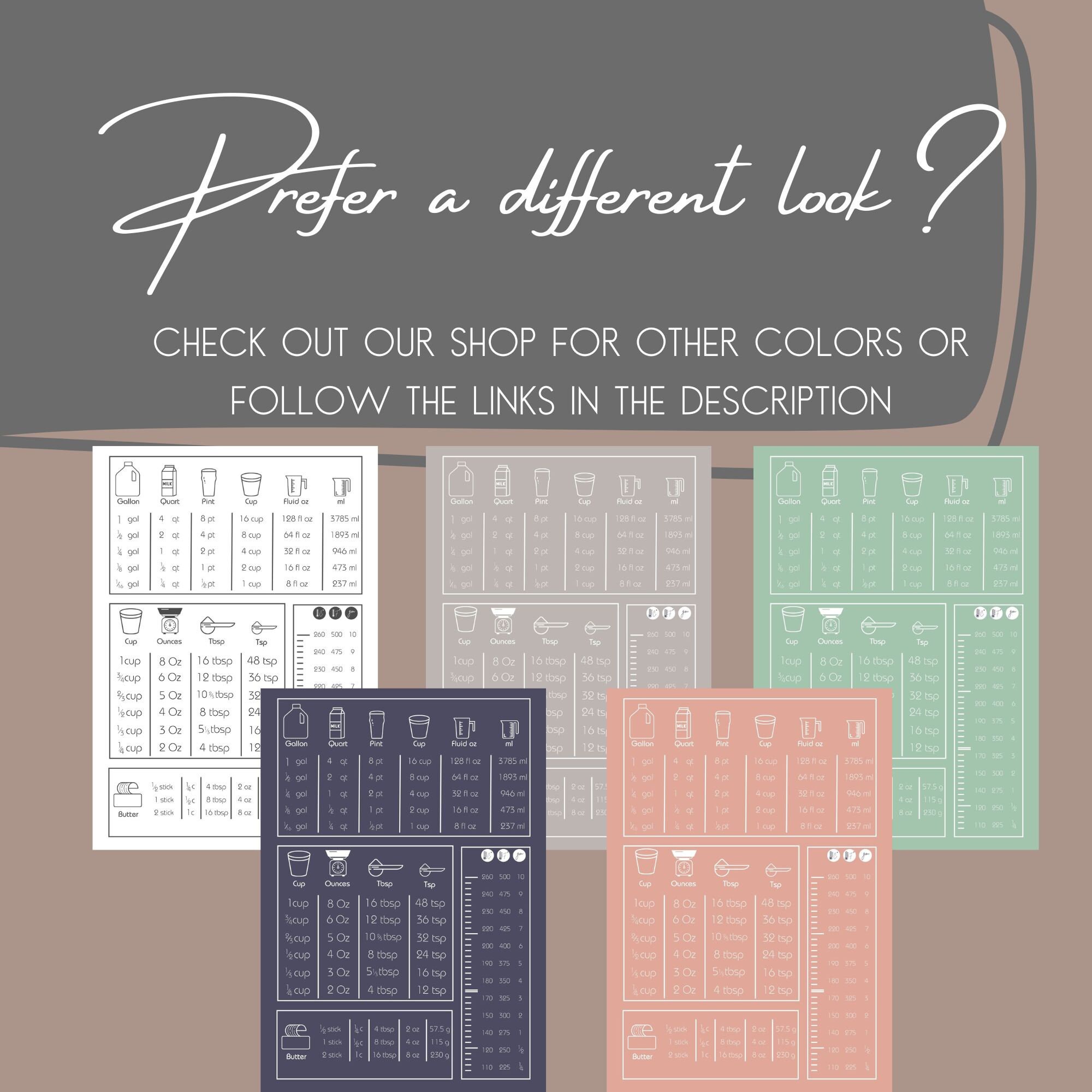 Kitchen Conversion Printable Wall Chart Guide for Cooking and Baking ...