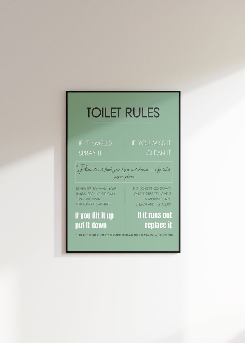 Witty Bathroom/toilet Rules Instant Download Printable Wall Poster ...