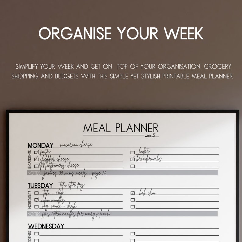 Instant Download Printable Weekly Meal | Home Menu Planner | Family ...