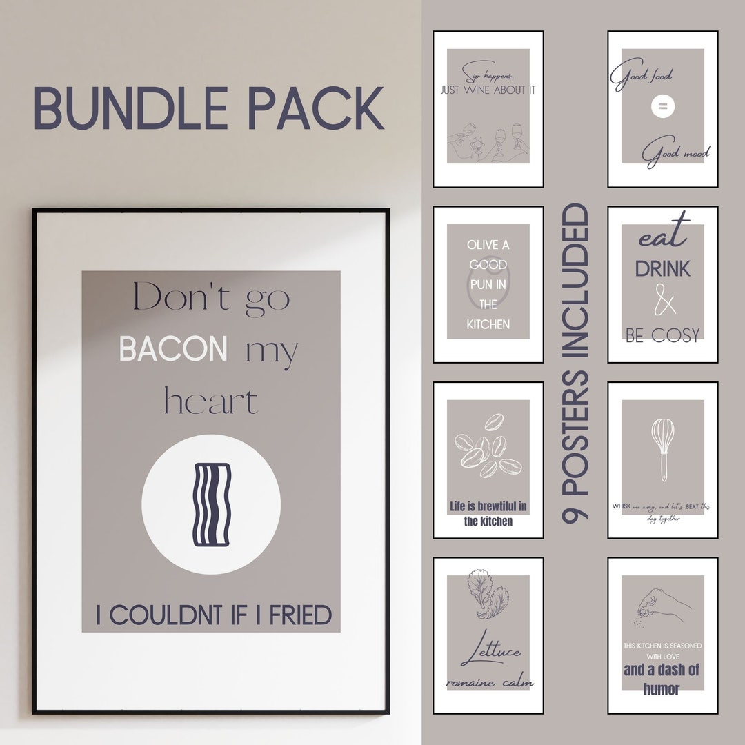 Kitchen Wall Art Poster Printable Bundle Pack | Set of 9 | Downloadable ...