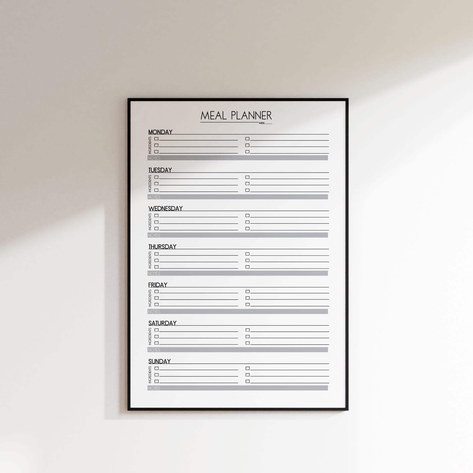 Instant Download Printable Weekly Meal Home Menu Planner Family Meal ...