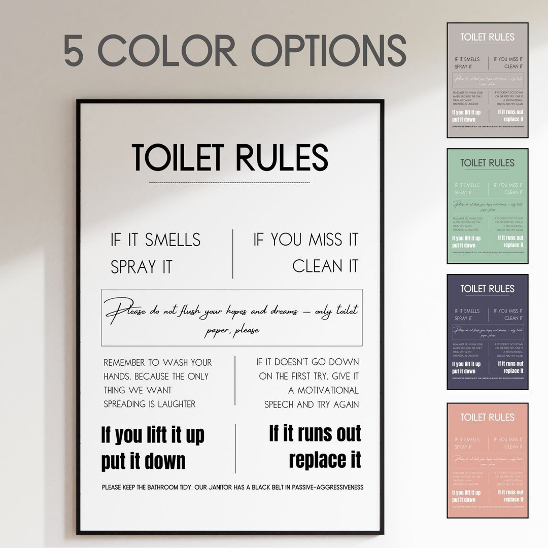 Witty Bathroom/toilet Rules Instant Download Printable Wall Poster ...
