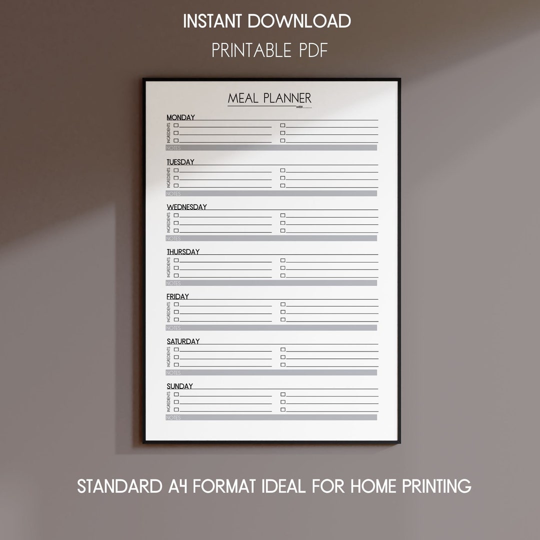 Instant Download Printable Weekly Meal | Home Menu Planner | Family ...