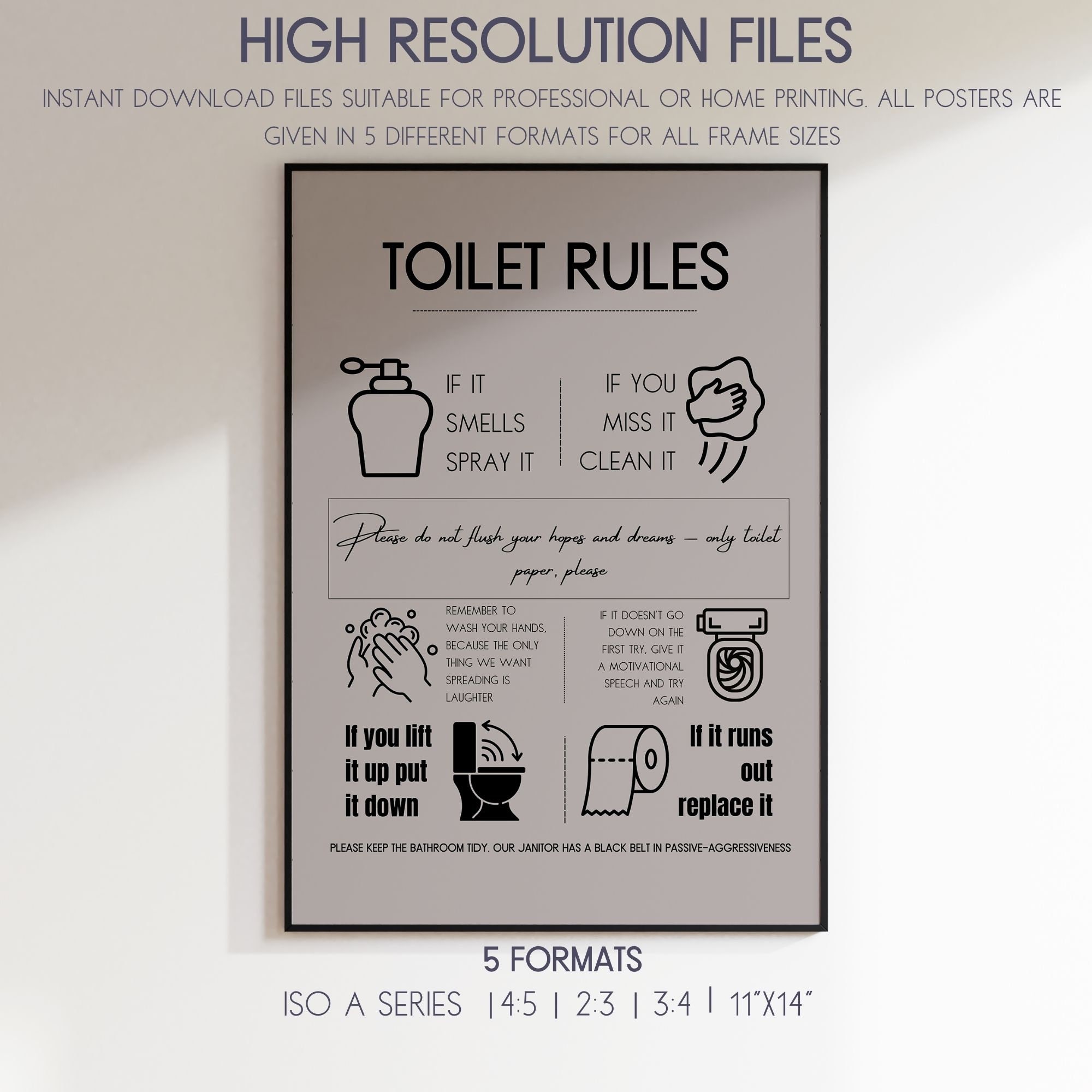 Witty Bathroom/toilet Rules Instant Download Printable Wall Poster ...