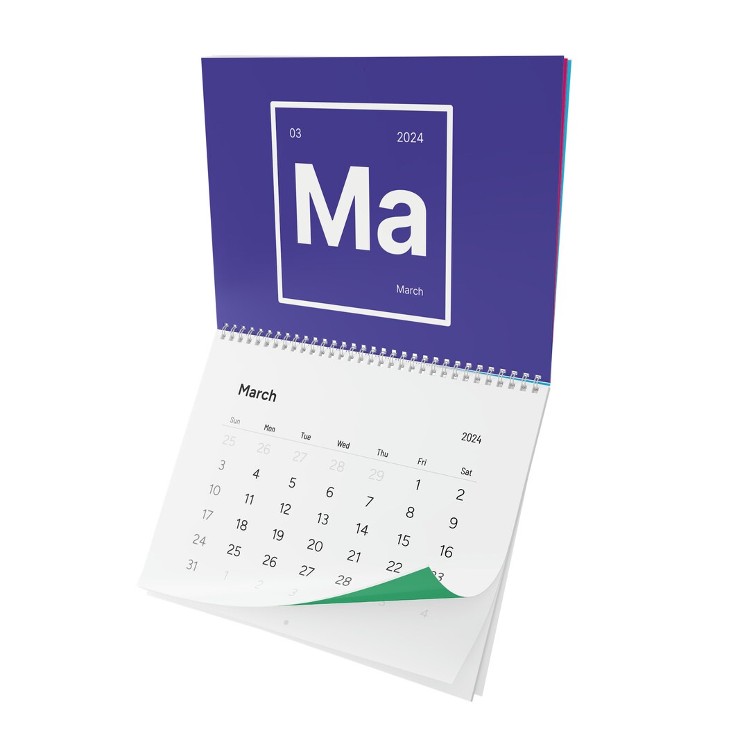 Periodic Table Elements Style Monthly Calendar 2024, Simple Minimalist ...
