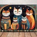 Folk Art Cat Painting. A Group of Cats Naive Art Print. Cat Fantasy ...