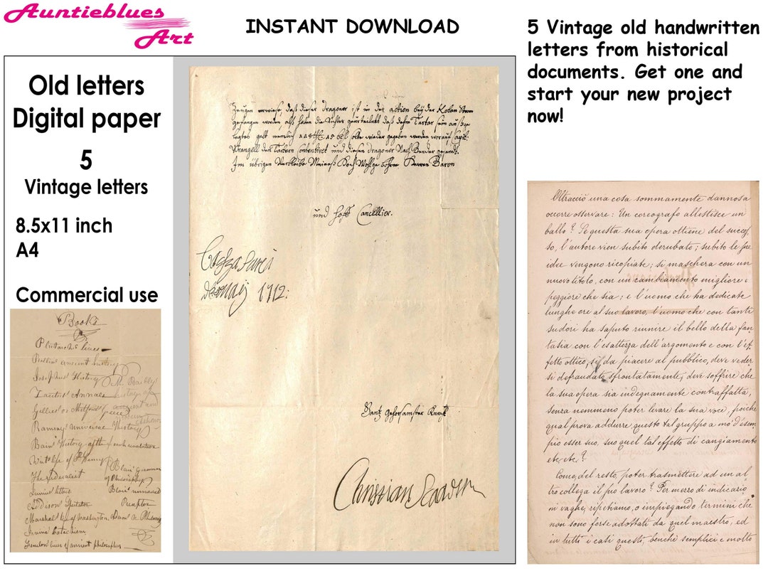 Vintage Old Letters. Digital Historical Handwritten Document for Junk ...