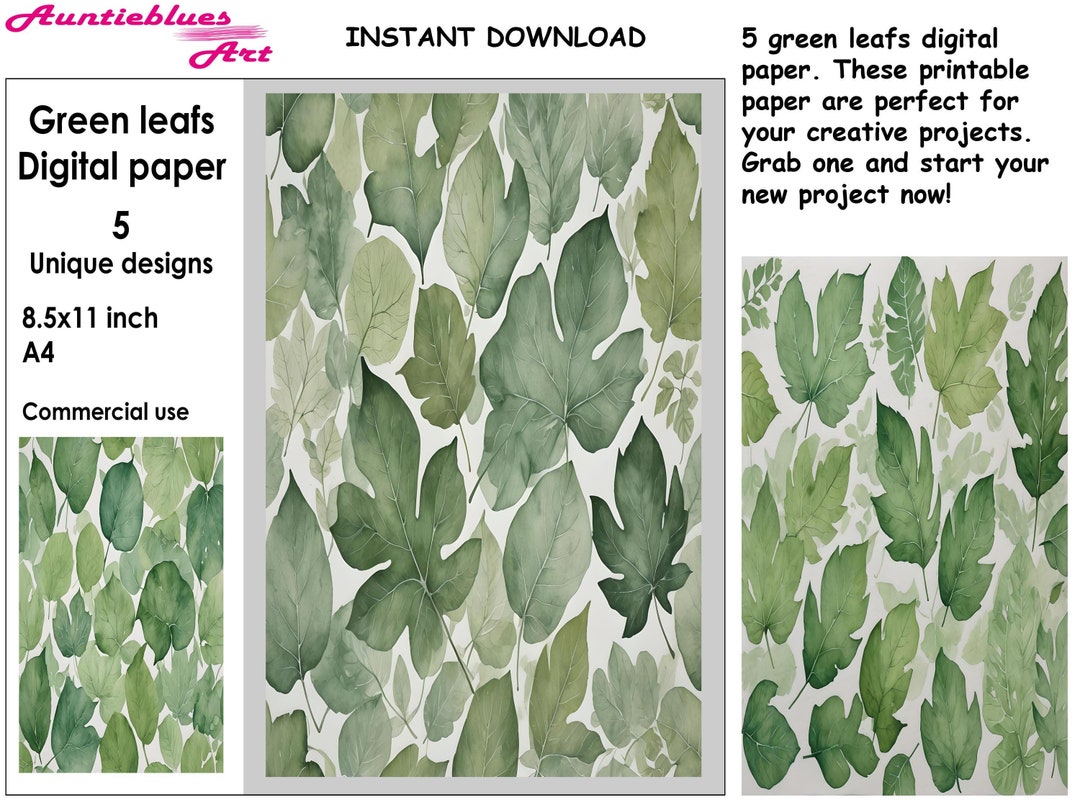 Green Leaves Digital Paper. Printable Collage Sheet for Your Junk ...