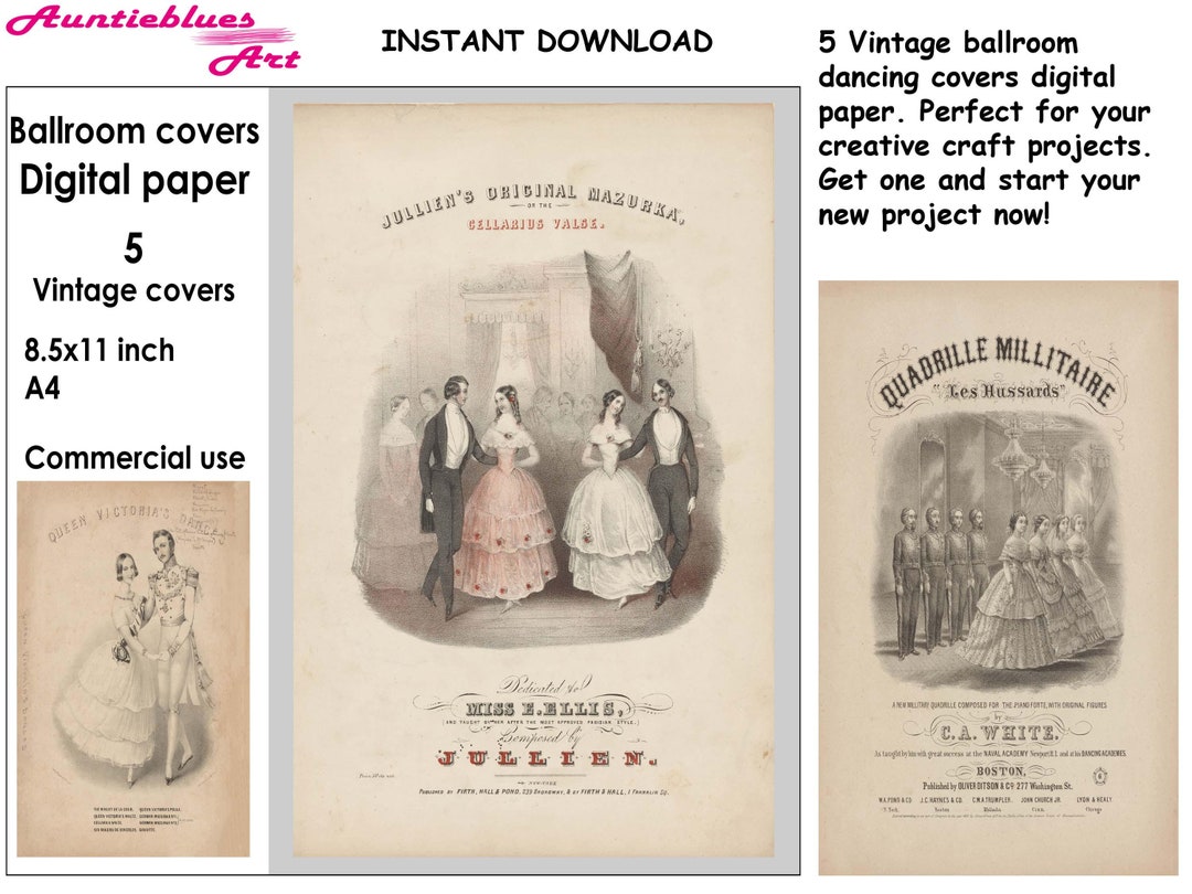 Vintage Old Ballroom Dancing Covers. Digital Historical Document for ...