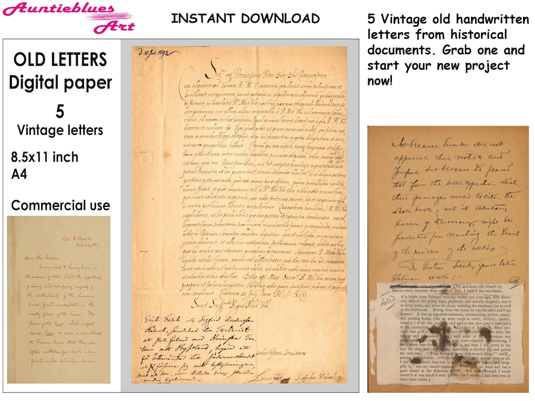 Vintage Old Letters. Digital Historical Handwritten Document for Junk ...