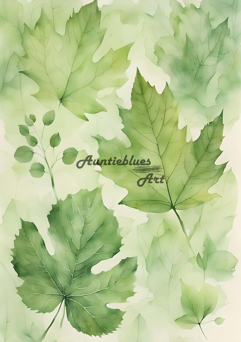 Grunge Green Leaves Digital Paper. Shabby Garden Junk Journal or Any ...