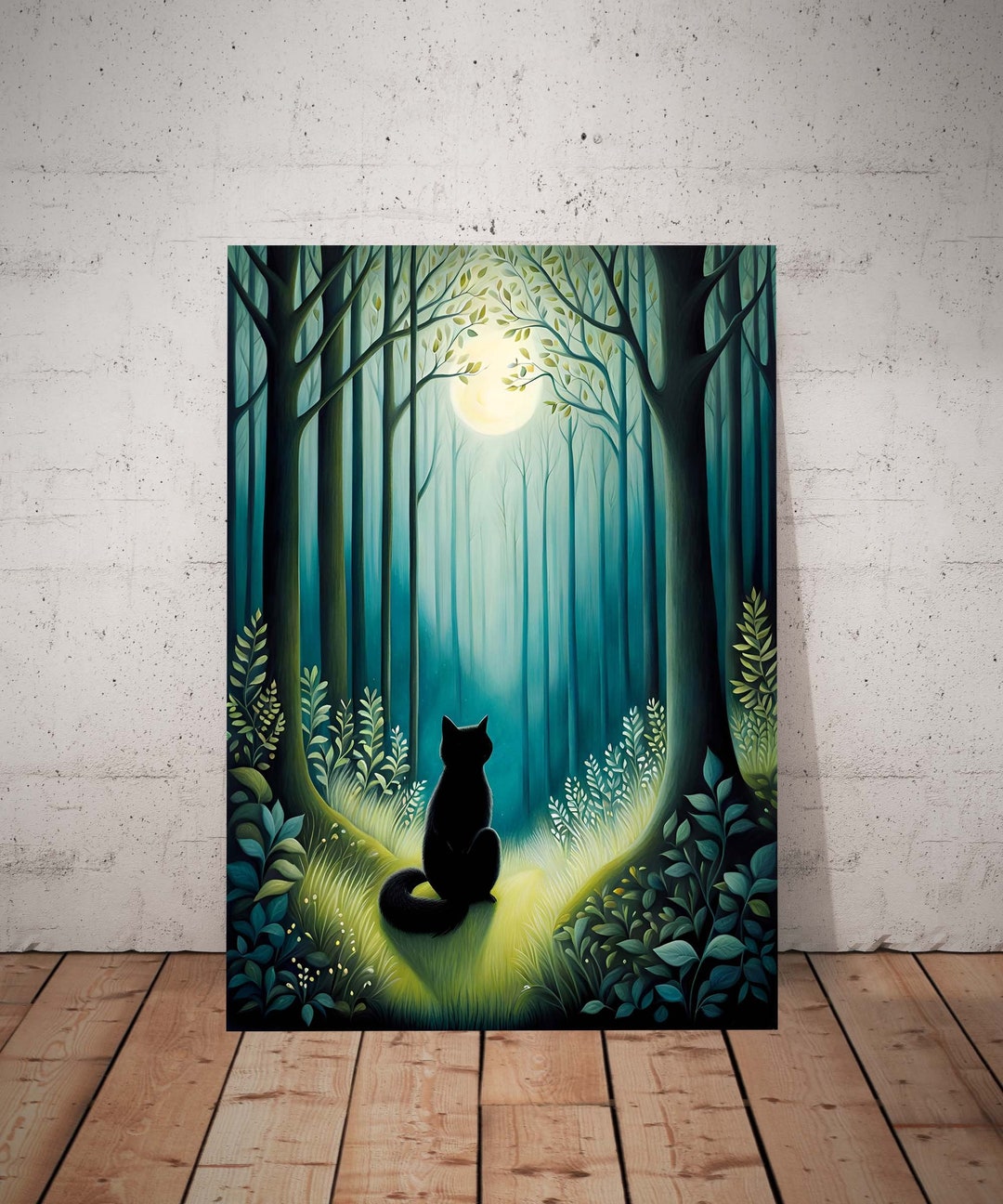 Forest Scene With a Cat Digital Art Poster. Cat Fantasy Wall Art ...