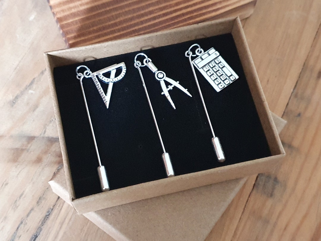 3 Math Pins in Box Hijab Lapel Hat Scarf Economist Engineer Architect ...