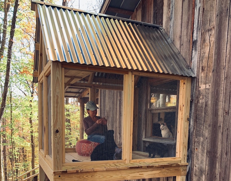 Catio With Catwalk and "treehouse", Detailed Plans Outdoor Cat House ...