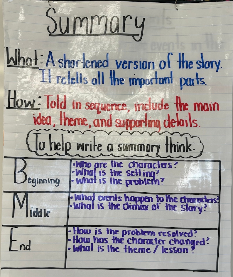 Summary Anchor Chart - Etsy