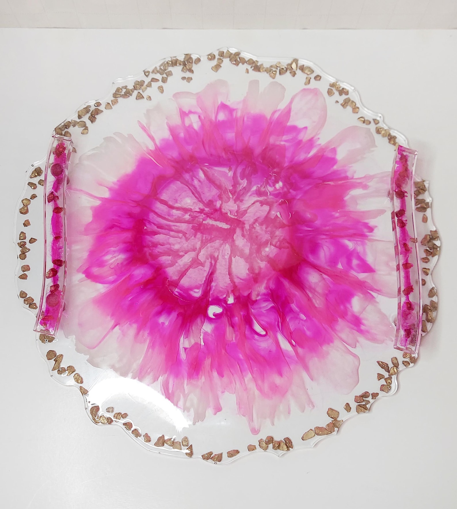 Pink Floral Tray With Gold Accents and Handles - Etsy
