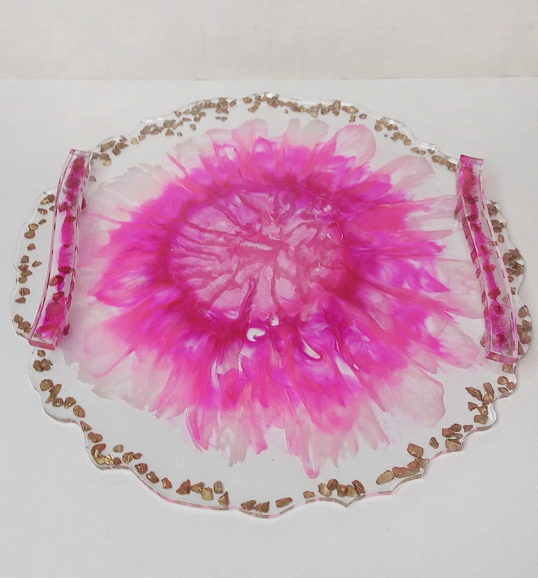 Pink Floral Tray With Gold Accents and Handles - Etsy