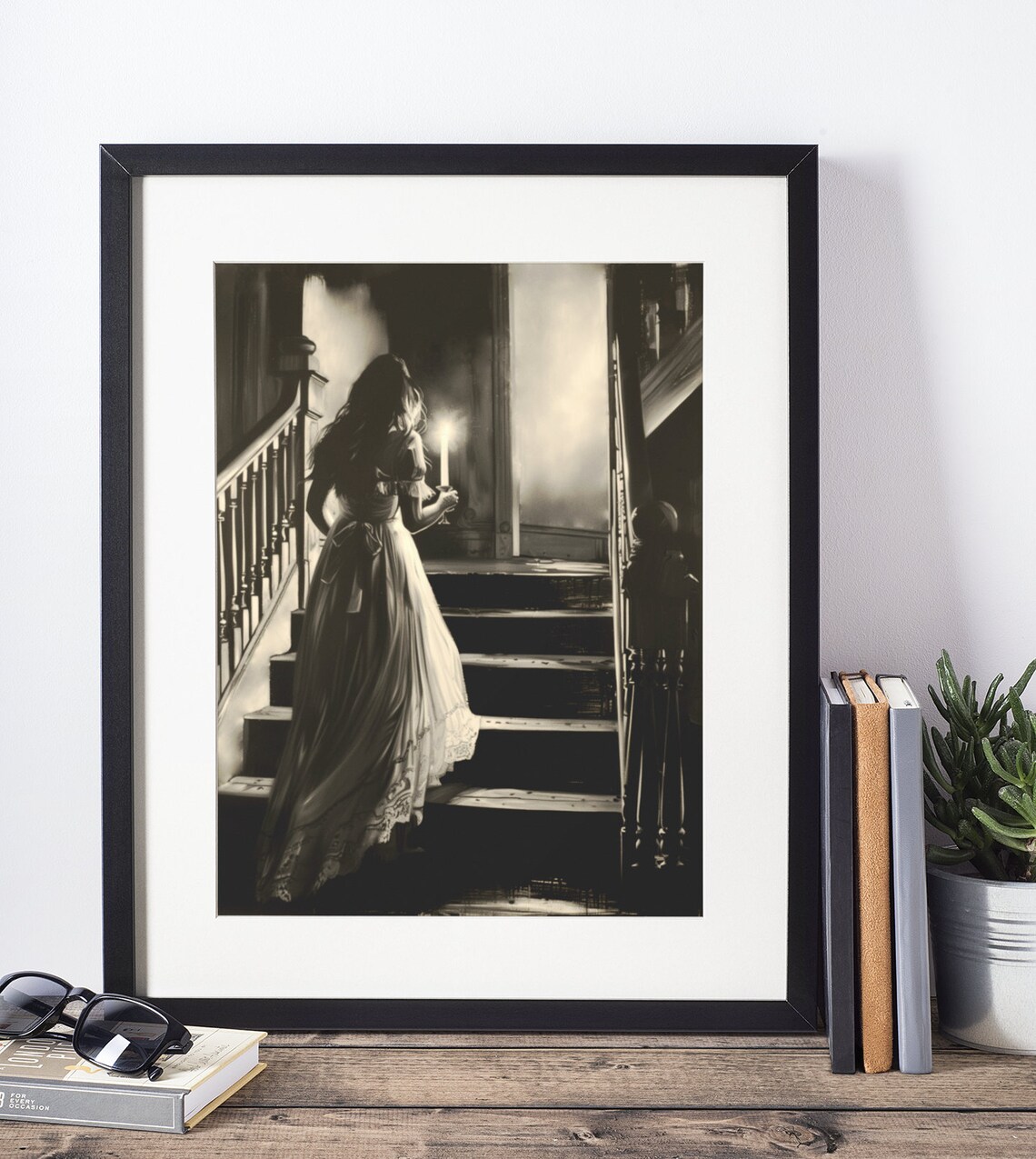 Candlelight Ascent | Gothic Staircase Scene | Victorian Sepia Print ...