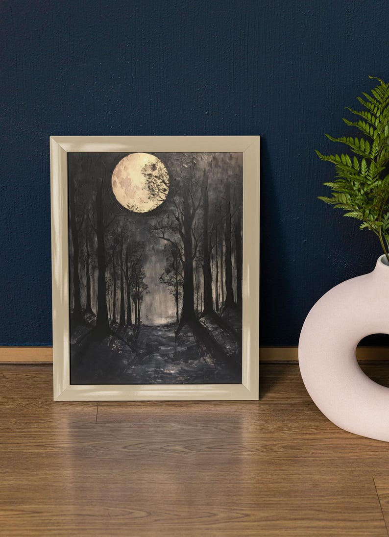 Moonlit Forest Path | Dark Woods Night Scene | Gothic Nature Wall Art ...