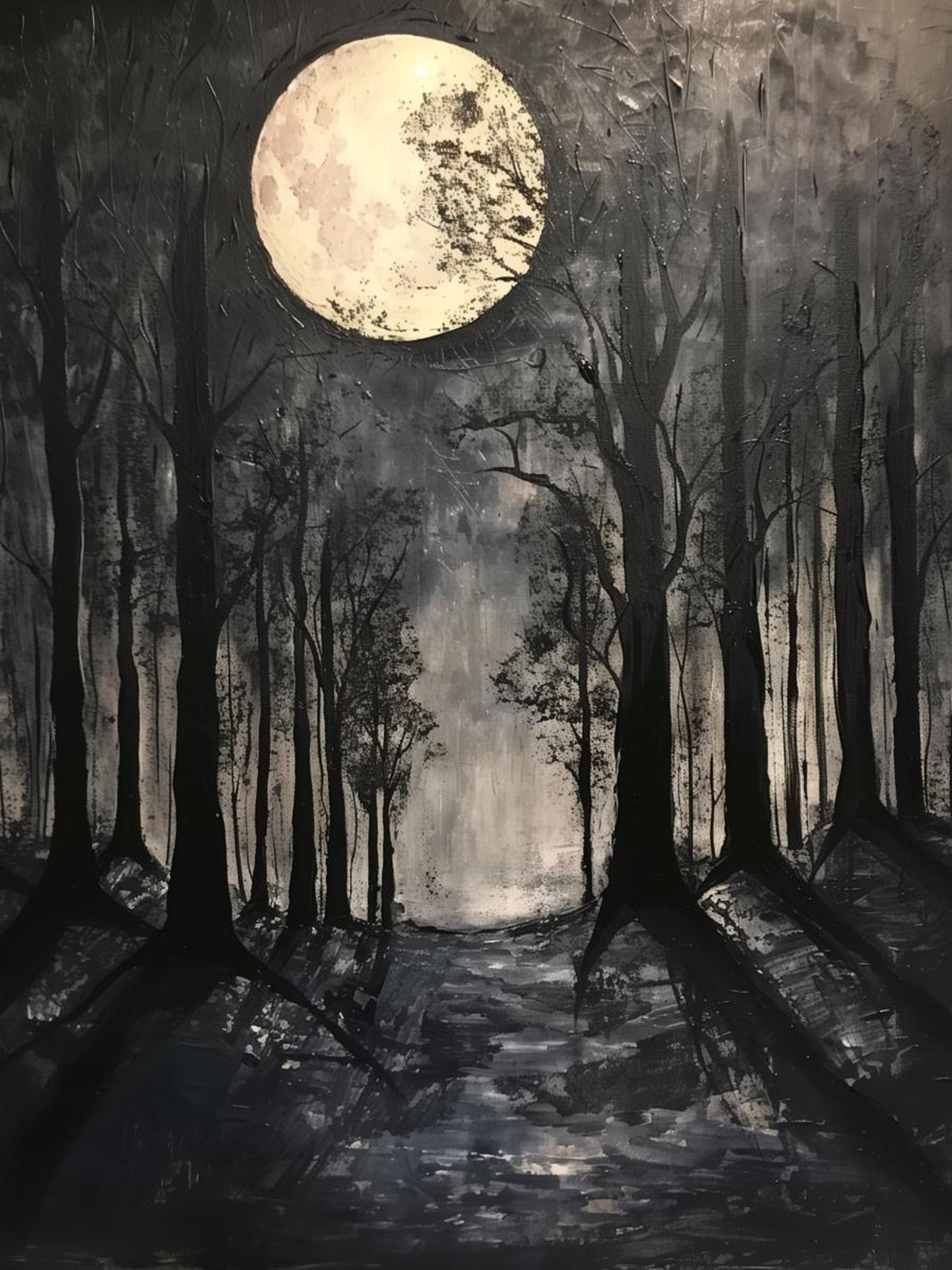 Moonlit Forest Path | Dark Woods Night Scene | Gothic Nature Wall Art ...