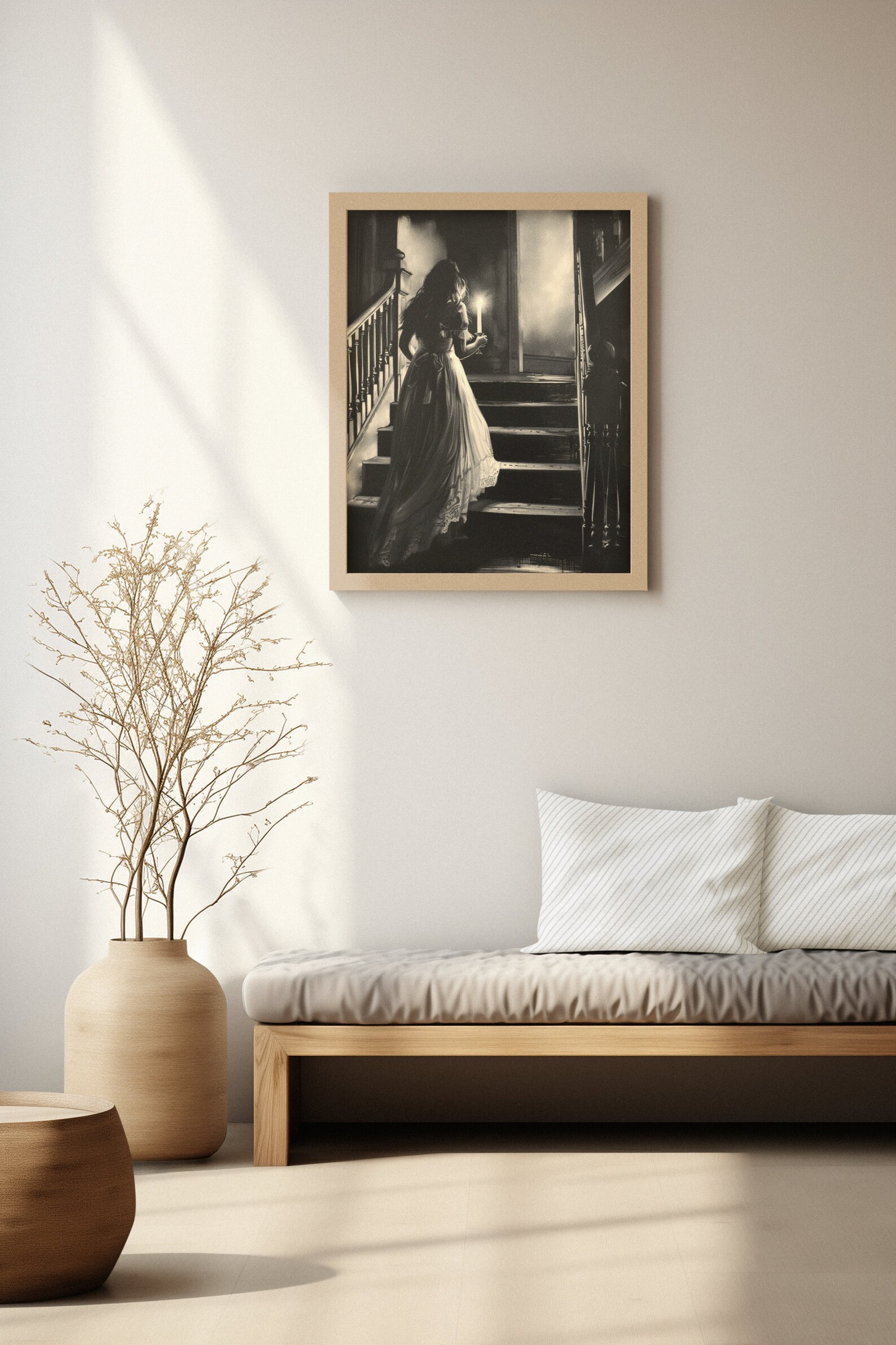 Candlelight Ascent | Gothic Staircase Scene | Victorian Sepia Print ...