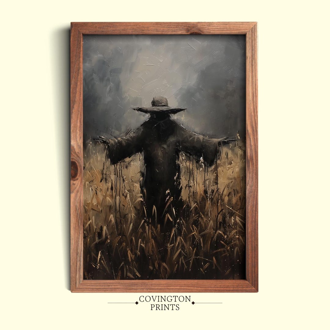 Dark Scarecrow Art | Moody Fall Wall Decor | Gothic Farm Print | Wheat ...