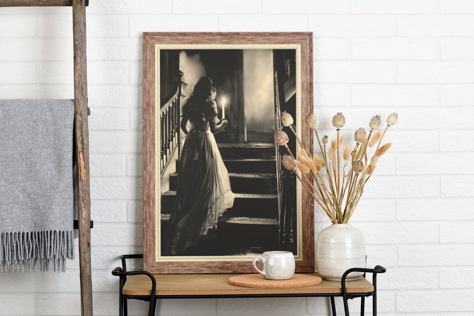 Candlelight Ascent | Gothic Staircase Scene | Victorian Sepia Print ...