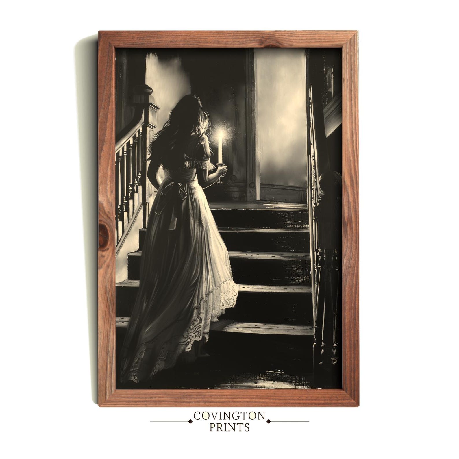 Candlelight Ascent | Gothic Staircase Scene | Victorian Sepia Print ...