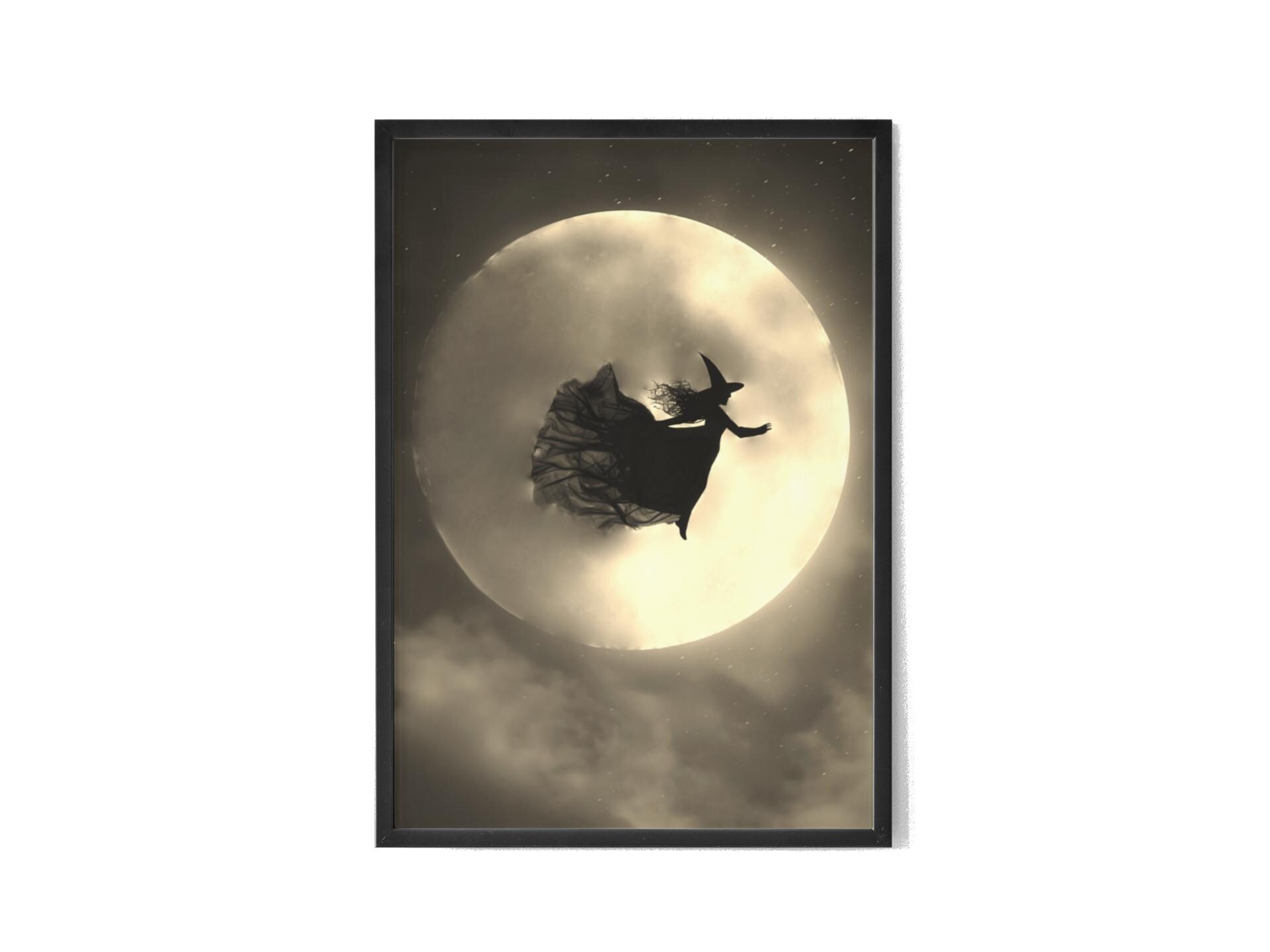 Full Moon Witch Flight | Halloween Silhouette | Spooky Night Sky ...