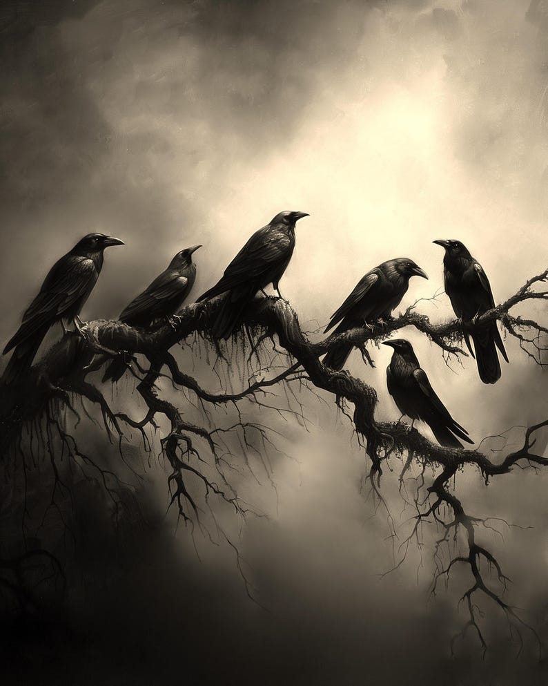Gathering of Crows | Gothic Bird Silhouettes | Dark Nature Art | Spooky ...