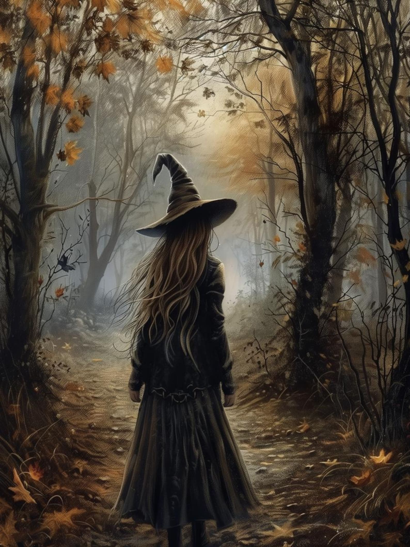 Autumn Witch Art Print | Fall Forest Scene | Gothic Witch Portrait ...