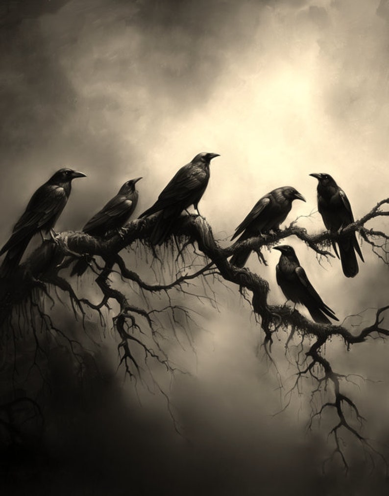 Gathering of Crows Gothic Bird Silhouettes Dark Nature Art Spooky ...