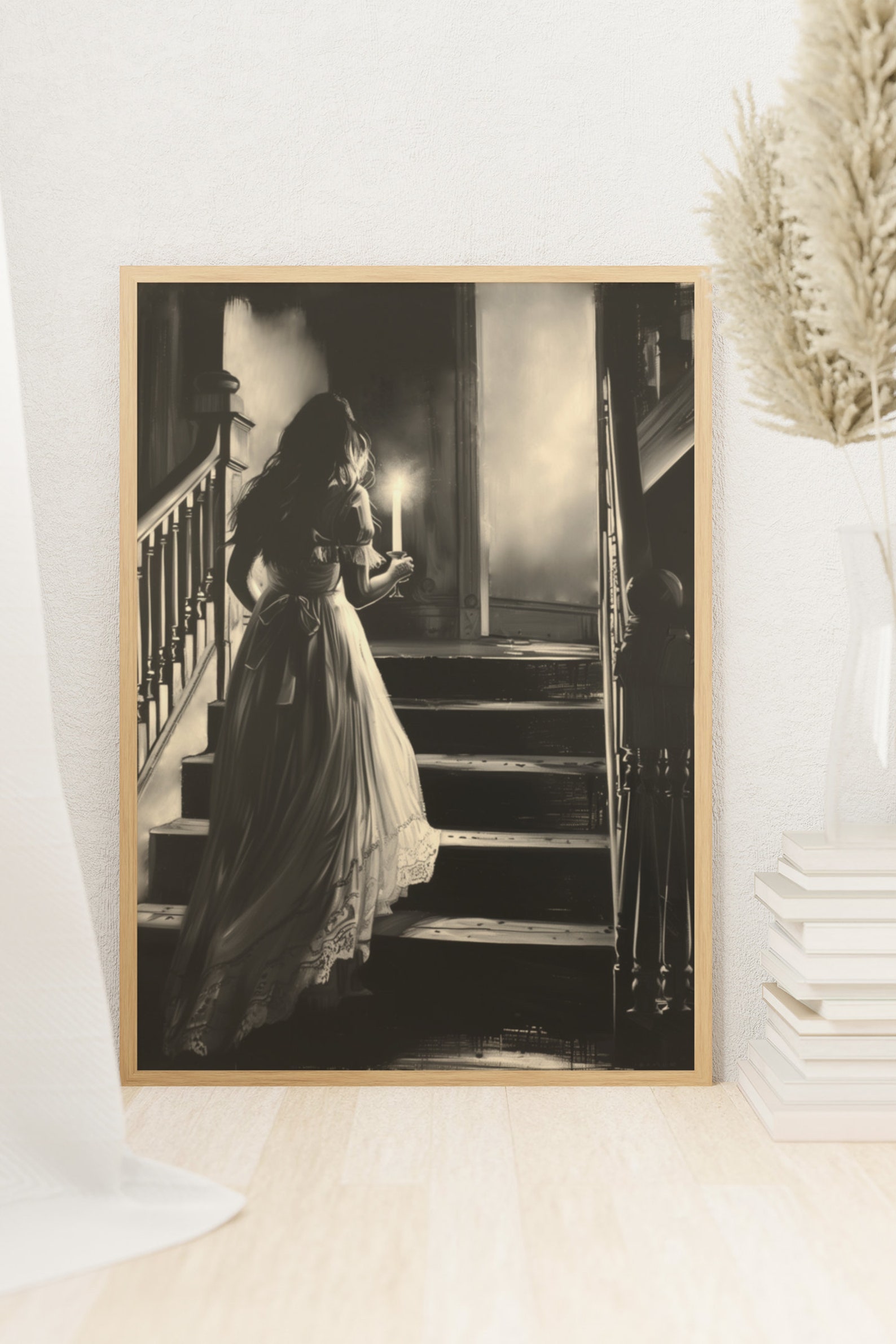 Candlelight Ascent | Gothic Staircase Scene | Victorian Sepia Print ...
