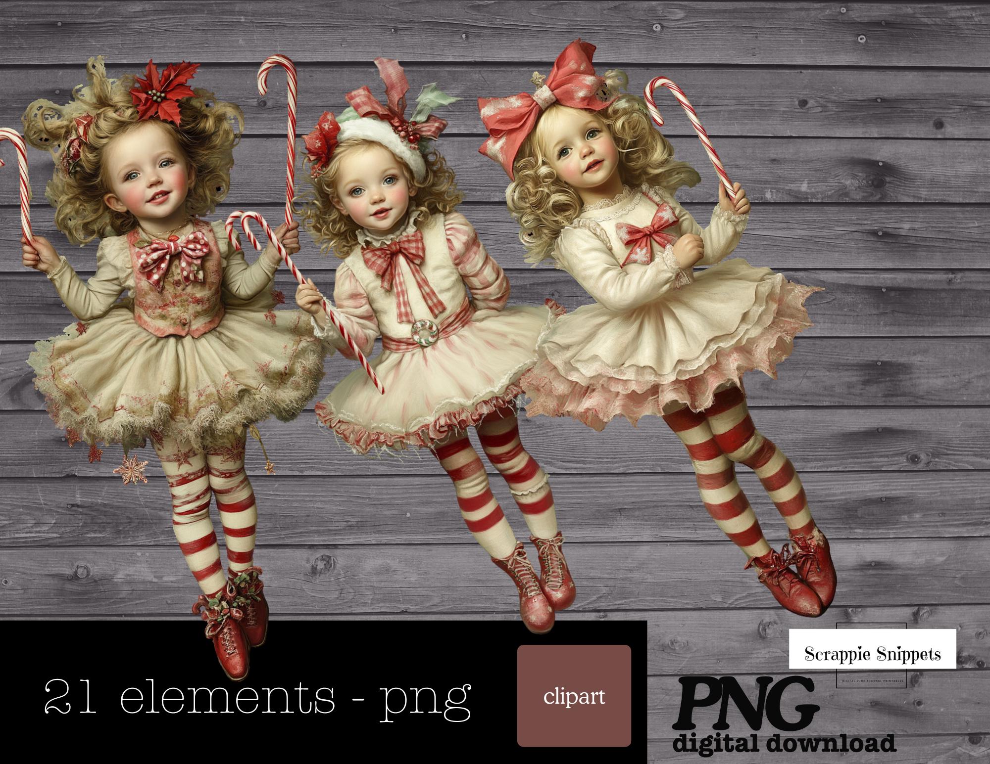 Vintage Candy Cane Girl PNG Clipart, Christmas Clip Art, Single Subject ...