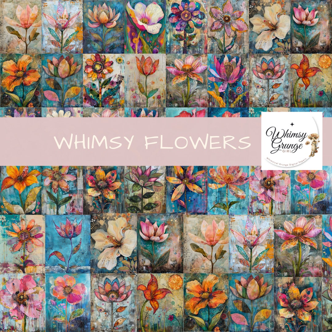 Grunge Spring Flower Printable Pages and Embellishments for Junk ...