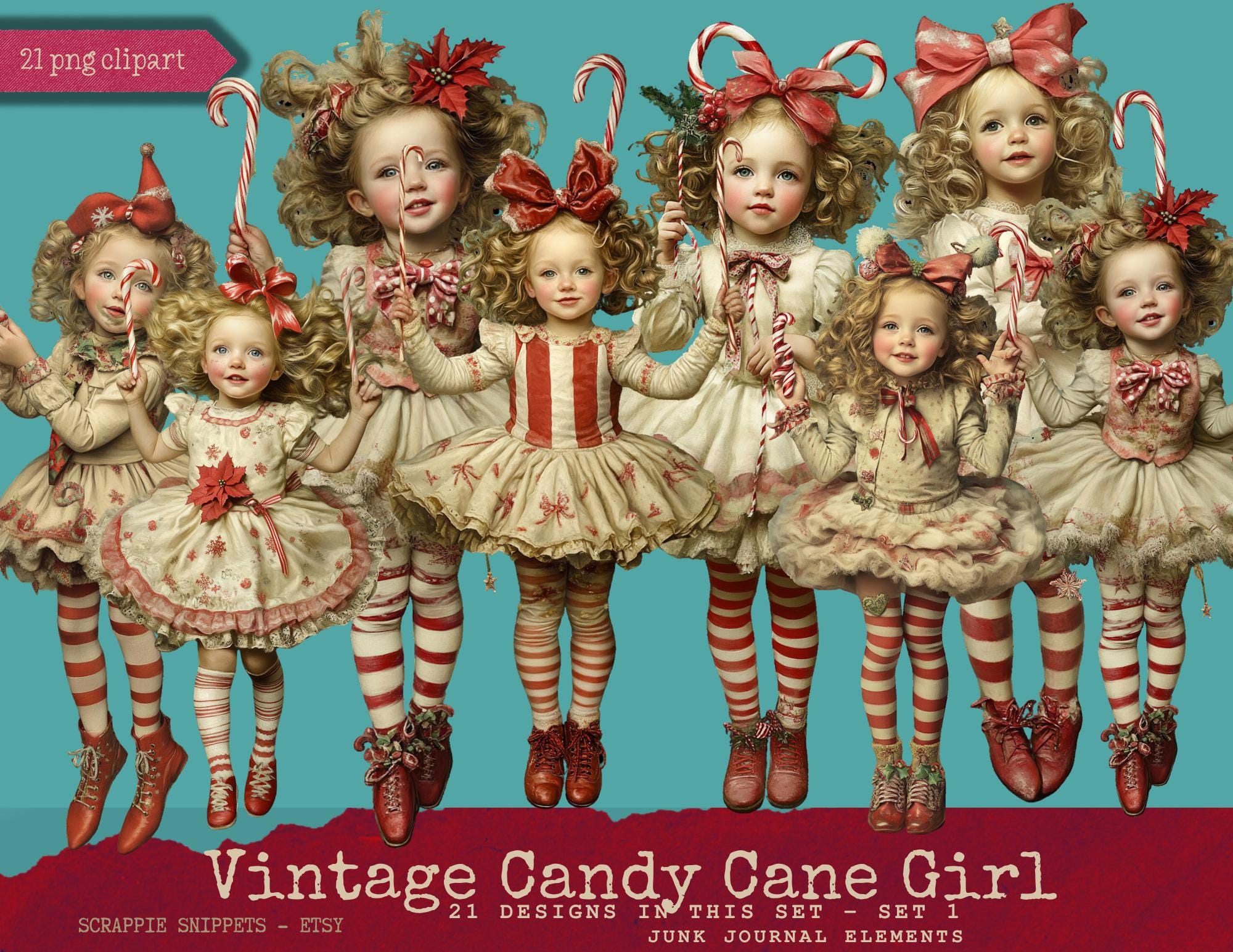 Vintage Candy Cane Girl PNG Clipart, Christmas Clip Art, Single Subject ...