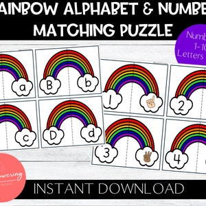 Rainbow Alphabet & Number Matching Puzzle - Etsy
