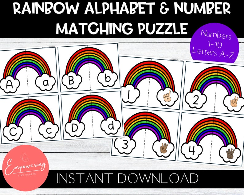 Rainbow Alphabet & Number Matching Puzzle - Etsy