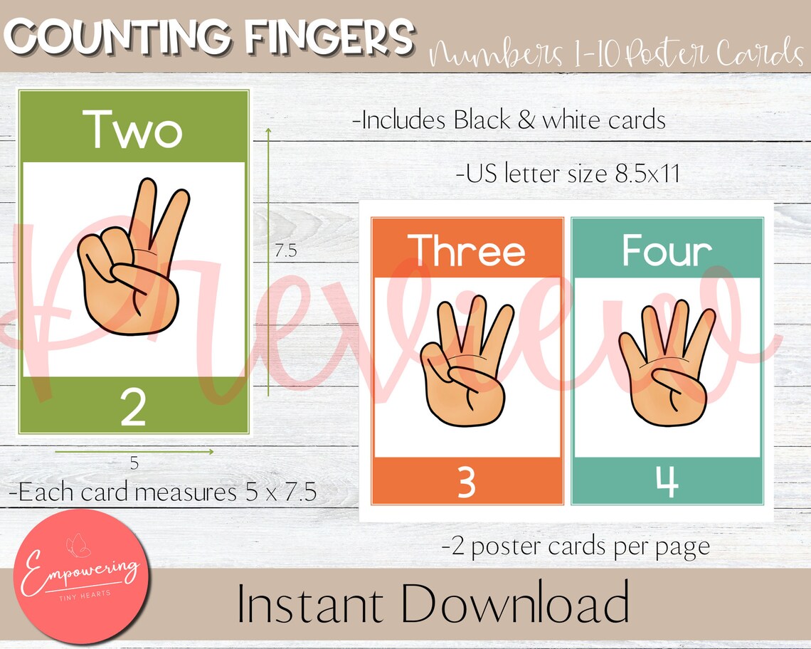 Counting Fingers Number Cards 1-10 - Etsy