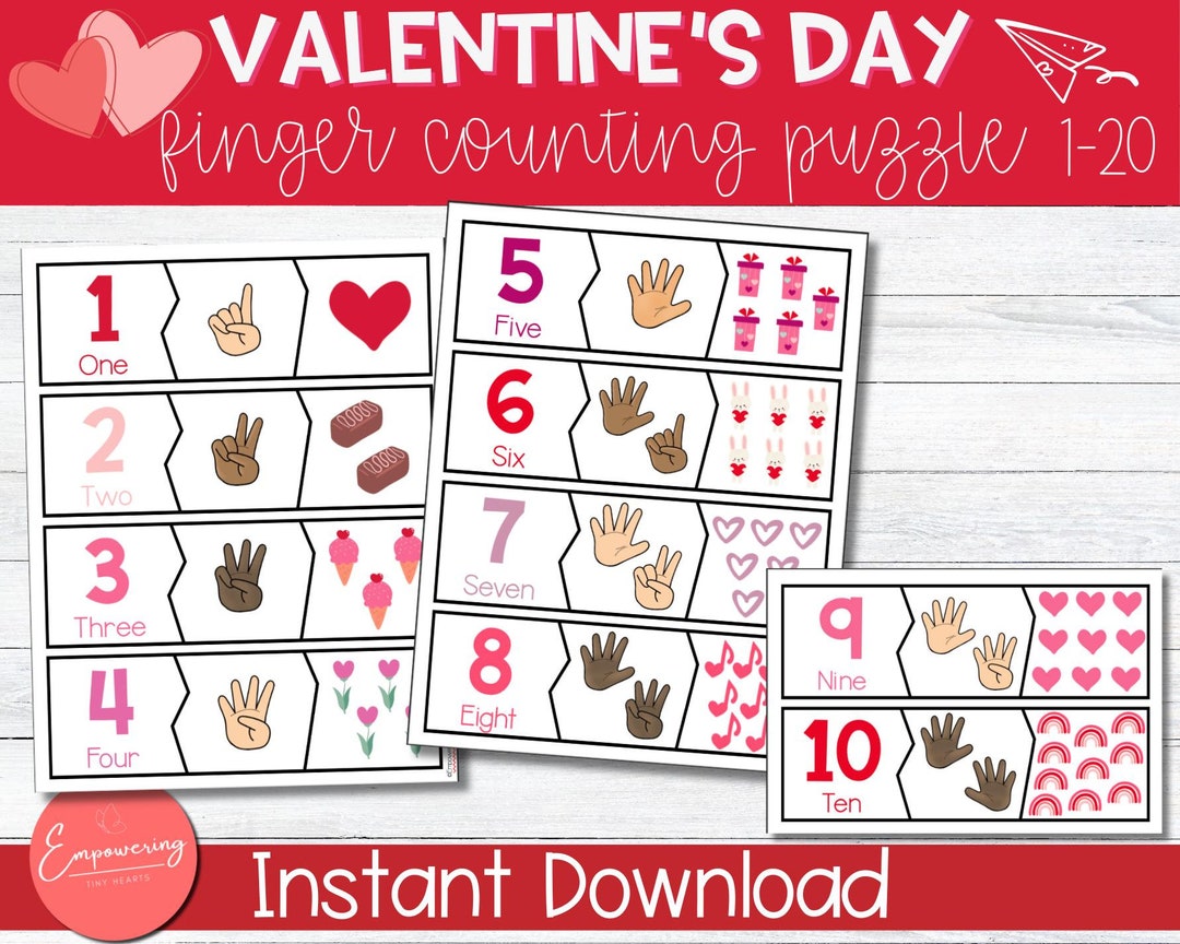 Valentines Day Number Matching Puzzle, Valentine's Day Finger Counting ...