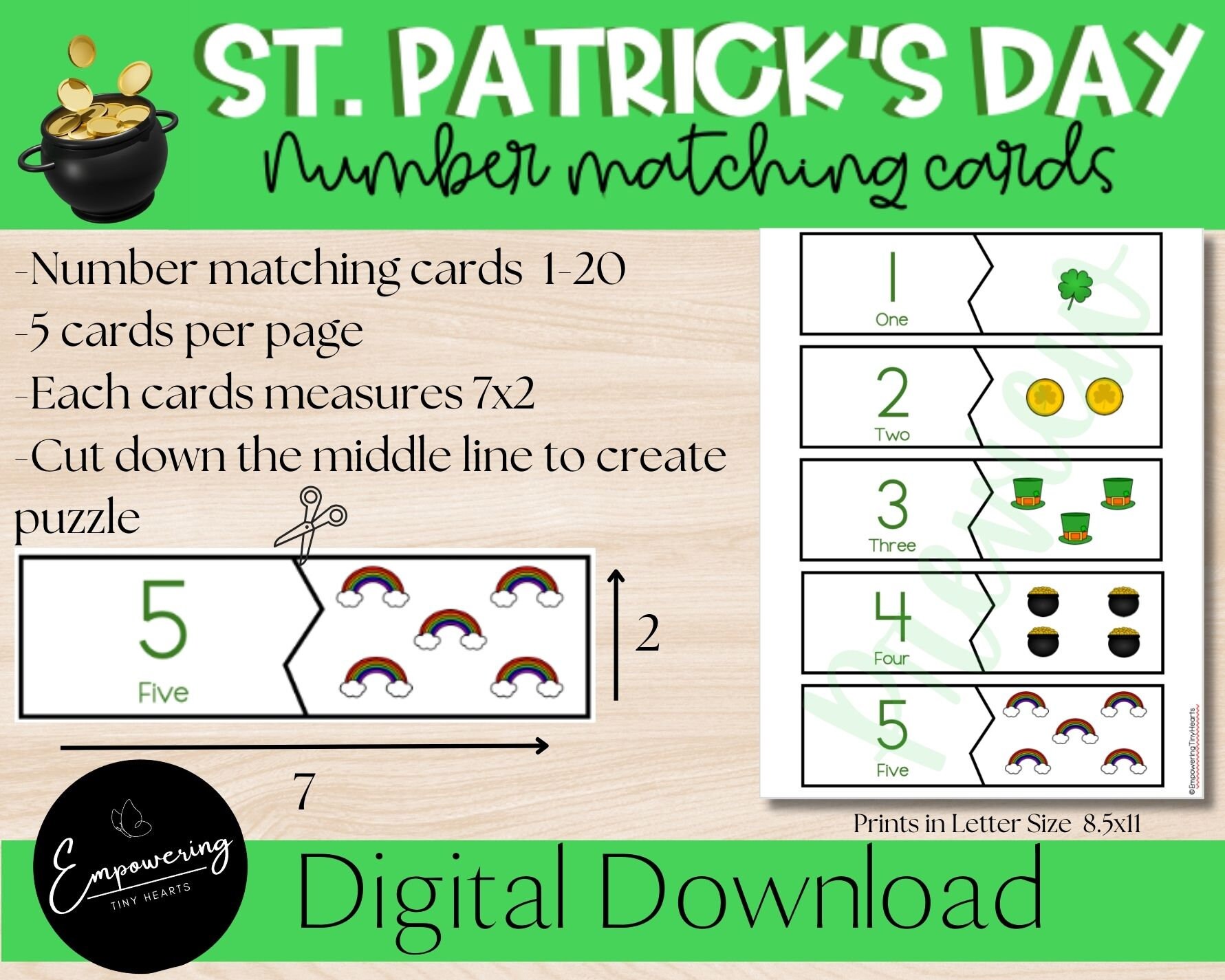 ST. PATRICK'S DAY Number Matching Puzzle 1-20 - Etsy