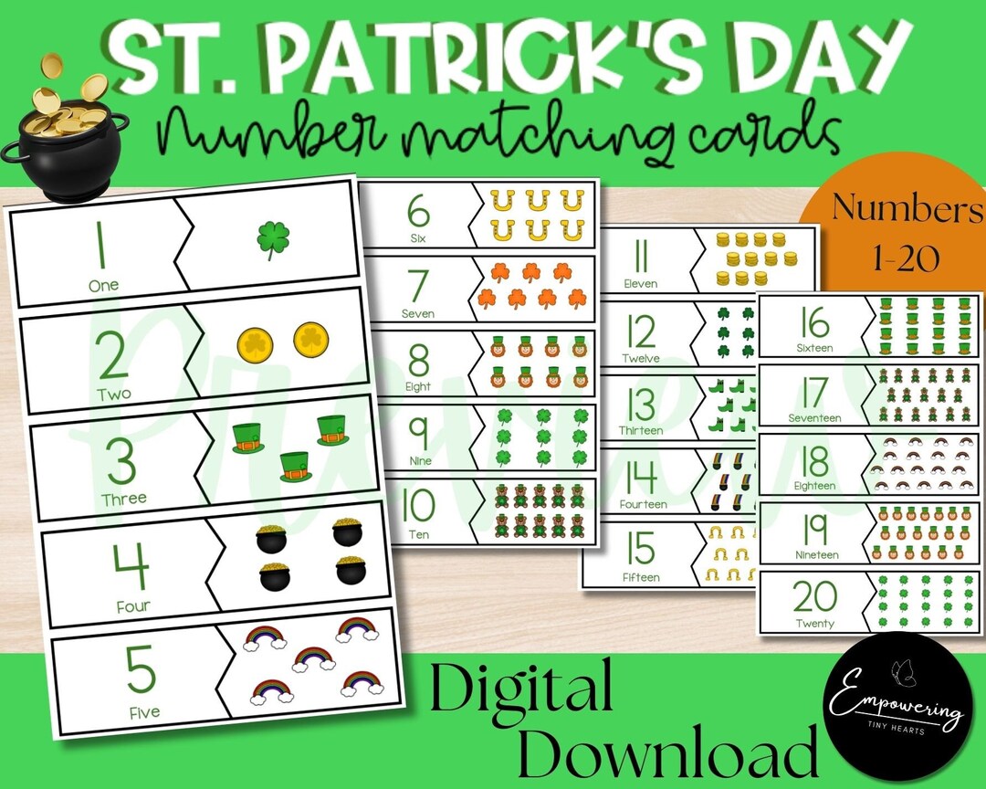 ST. PATRICK'S DAY Number Matching Puzzle 1-20 - Etsy
