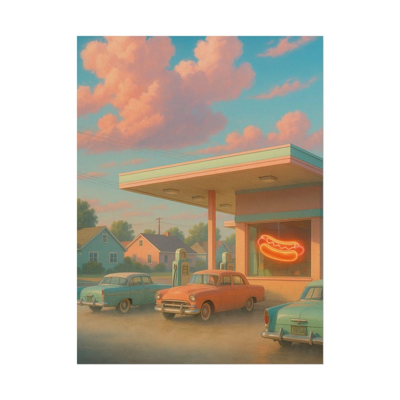 Retro Gas Station Print, Road Trip, Gas Station Sign, American Decor ...