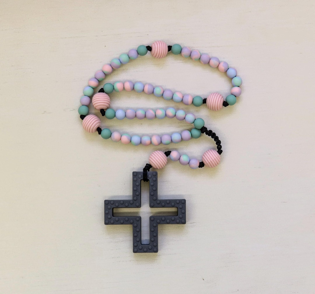 Silicone Rosary Teether - Free Shipping in Canada: Grey Cross With Tie ...